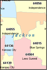 Jackson County Missouri Digital Zip Code Map
