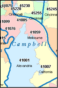 CAMPBELL County, Kentucky Digital ZIP Code Map