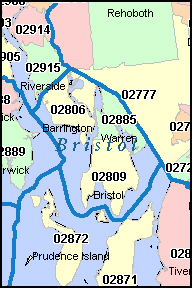 BRISTOL County, Rhode Island Digital ZIP Code Map