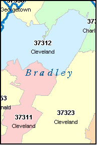 BRADLEY County, Tennessee Digital ZIP Code Map