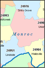 MONROE County, West Virginia Digital ZIP Code Map